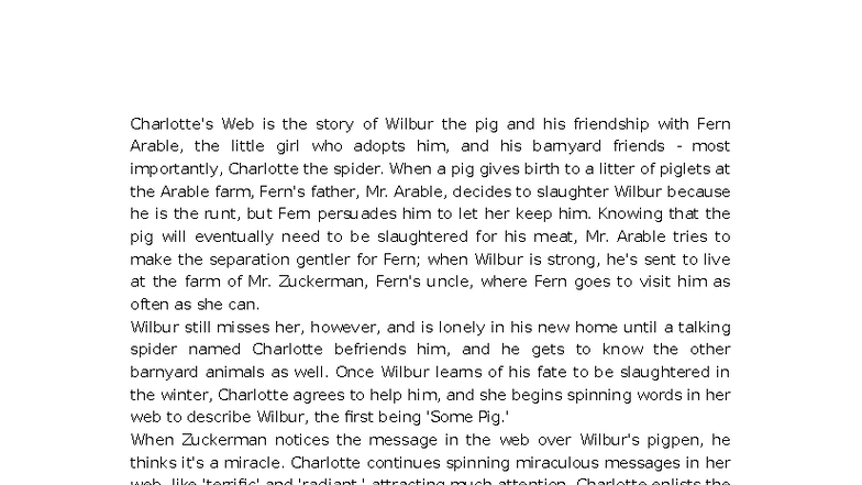 Charlotte's Web Character Analysis and Themes - Studocu