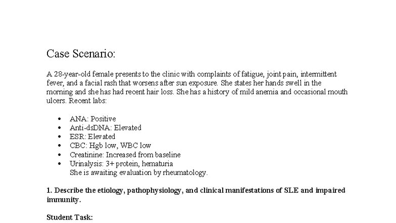 Systemic Lupus Erythematosus (SLE) Case Study & Nursing Care Plan - Studocu