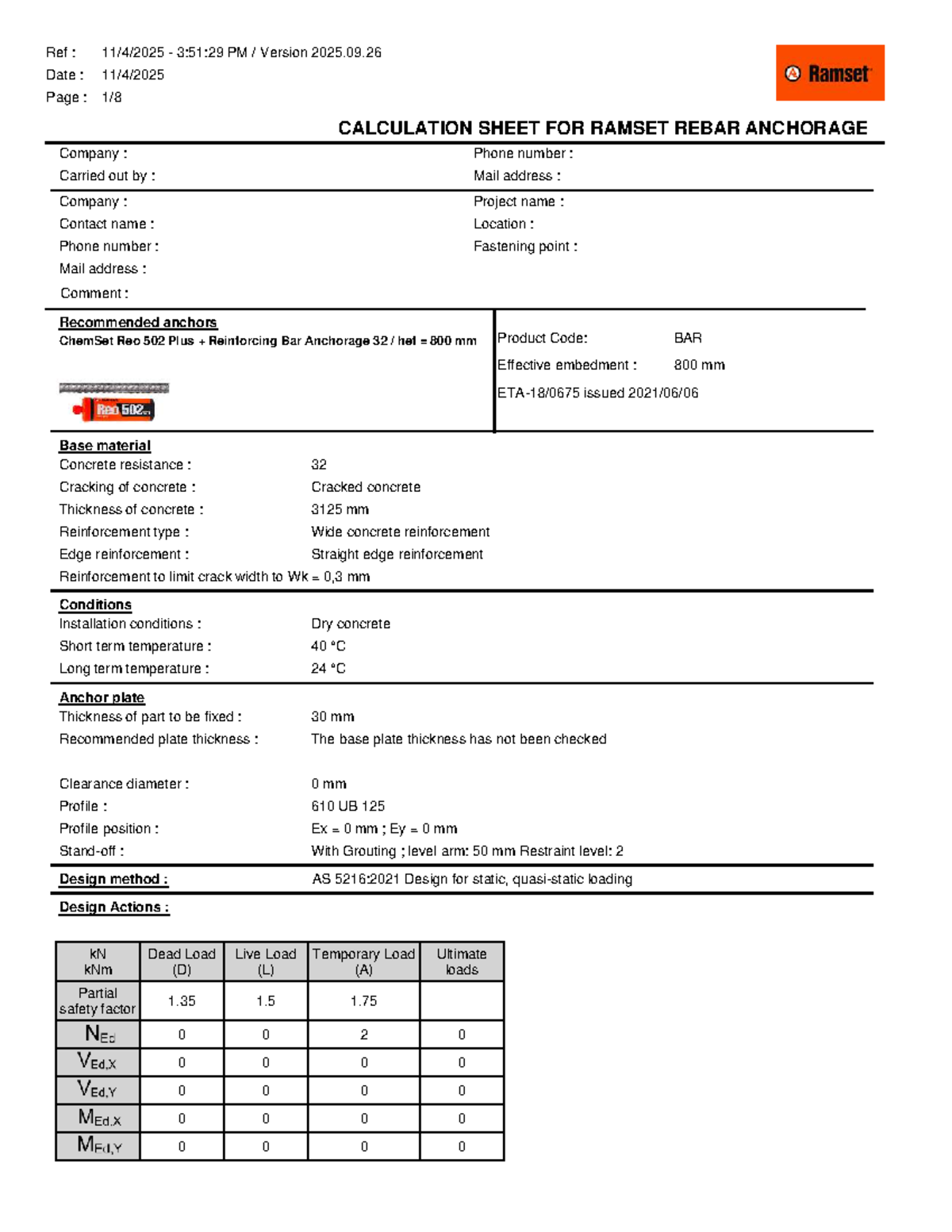 ChemSet Reo 502 Plus Rebar Anchorage Calculation Sheet 32-04 - Studocu
