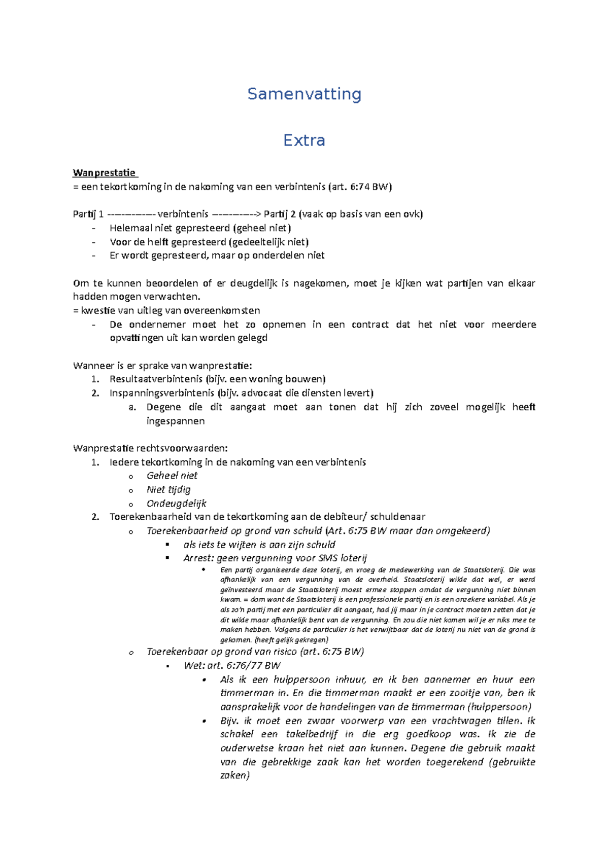 Les 1 Onderneming en Aansprakelijkheid: Wanprestatie en Onrechtmatige Daad - Studeersnel