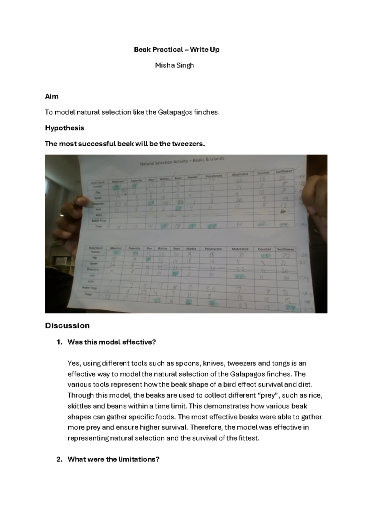 Beak Practical Writeup: Modeling Natural Selection (Bio 101) - Studocu