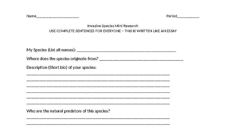 Invasive Species Research Essay: Understanding Their Impact - Studocu