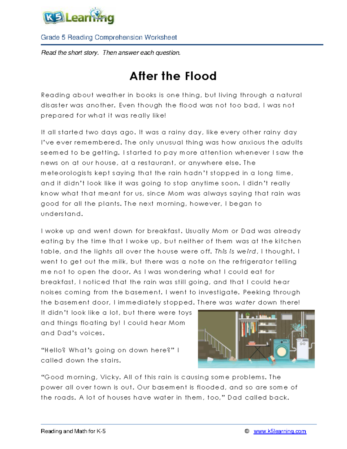 Grade 5 Reading Comprehension: After the Flood Worksheet - Studocu
