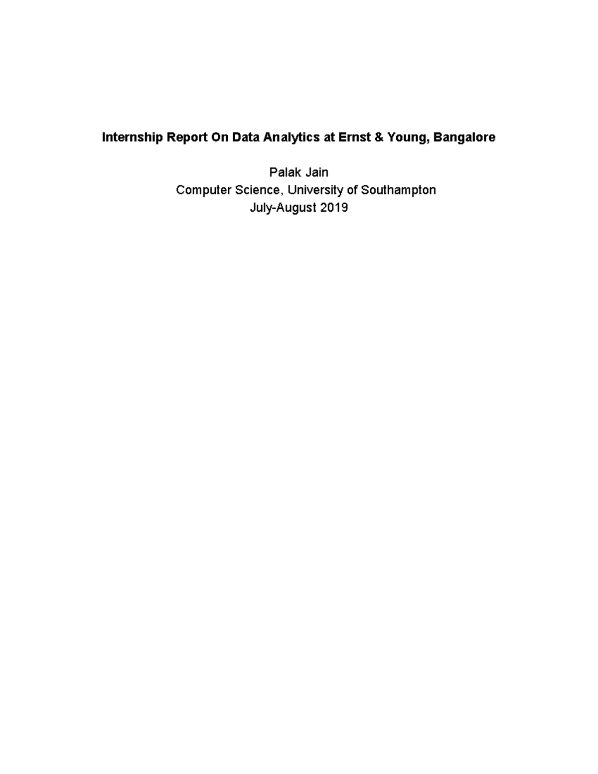Data Analytics Internship Report at EY - CS 2019 - Studocu