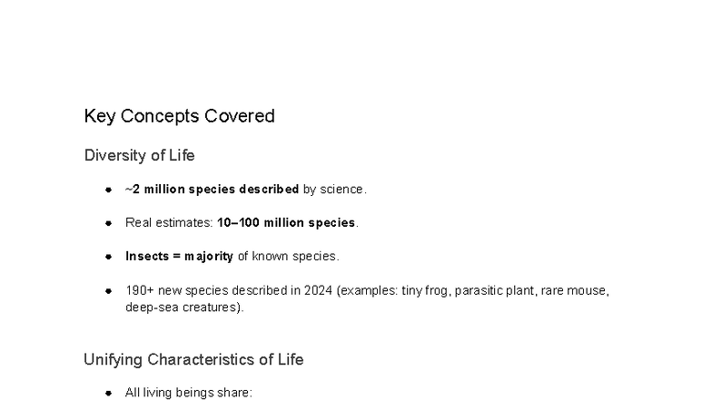 EBIO1010-3 Key Concepts in Diversity of Life and Cell Biology - Studocu