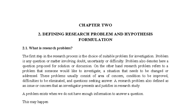 CHAPTER 2.1 - DEFINING RESEARCH PROBLEMS & HYPOTHESIS FORMULATION - Studocu