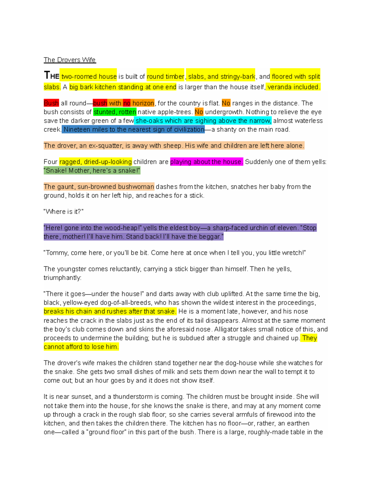The Drover's Wife - Study Notes (ENG 101) - Studocu
