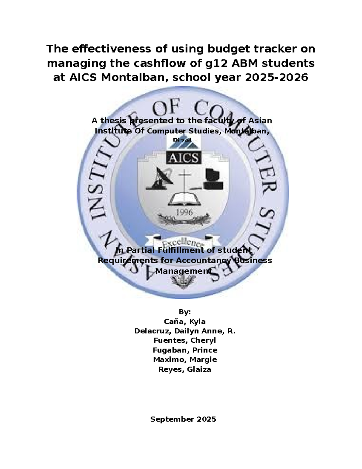 Effectiveness of Budget Trackers for G12 ABM Students at AICS - Studocu