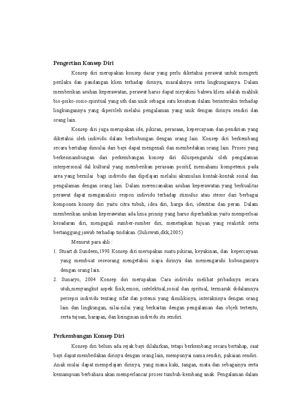 Pengertian dan Perkembangan Konsep Diri dalam Keperawatan - Studocu