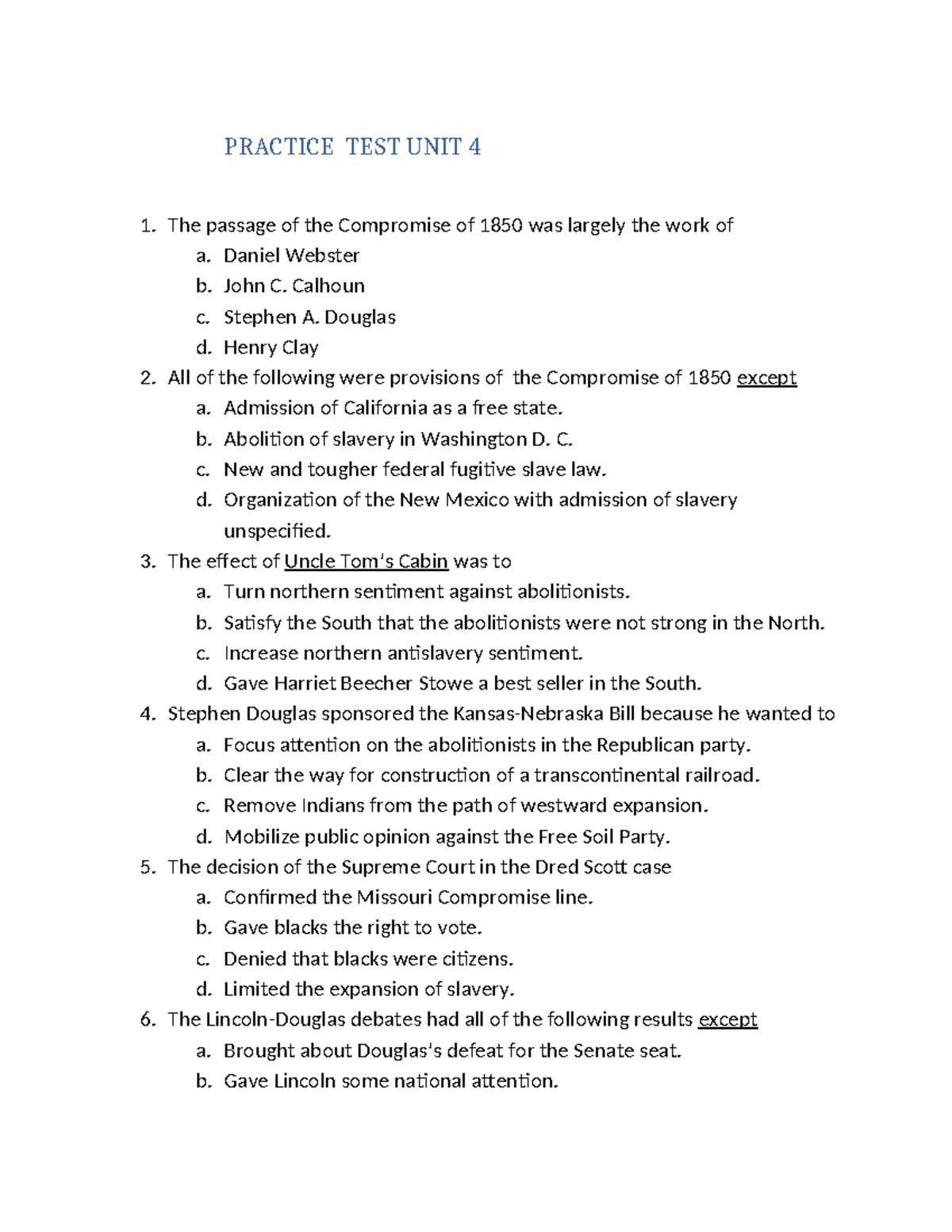1301- Practice-TEST UNIT 4 - PRACTICE TEST UNIT 4 The passage of the ...