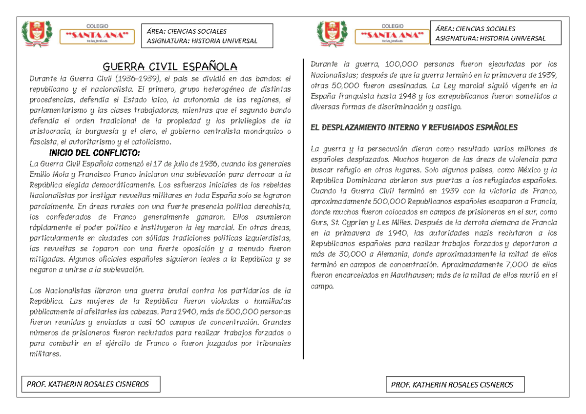 Guerra Civil Española: Repaso de la Historia Universal - Studocu