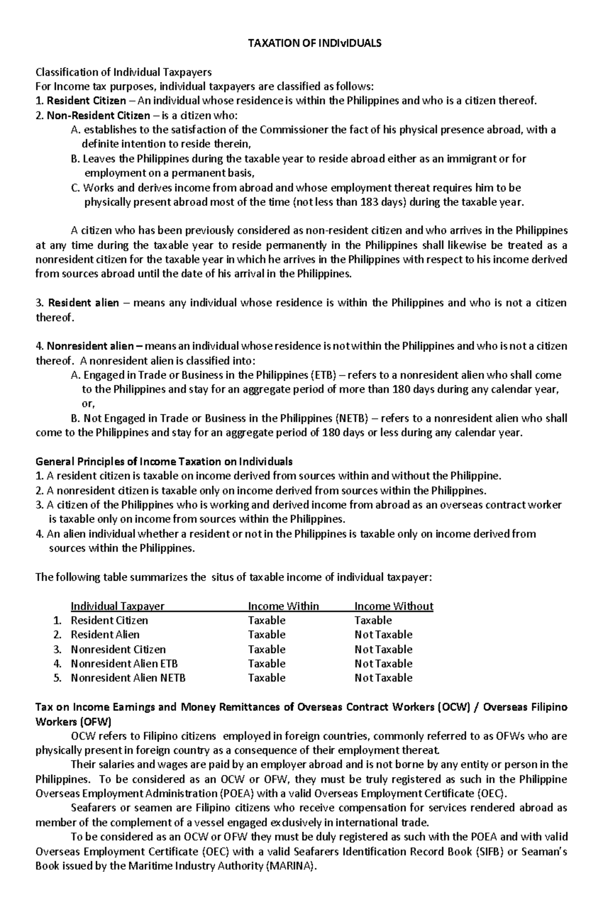 TAX 101 - Individuals Taxation Overview - Lecture Notes 8 - Studocu