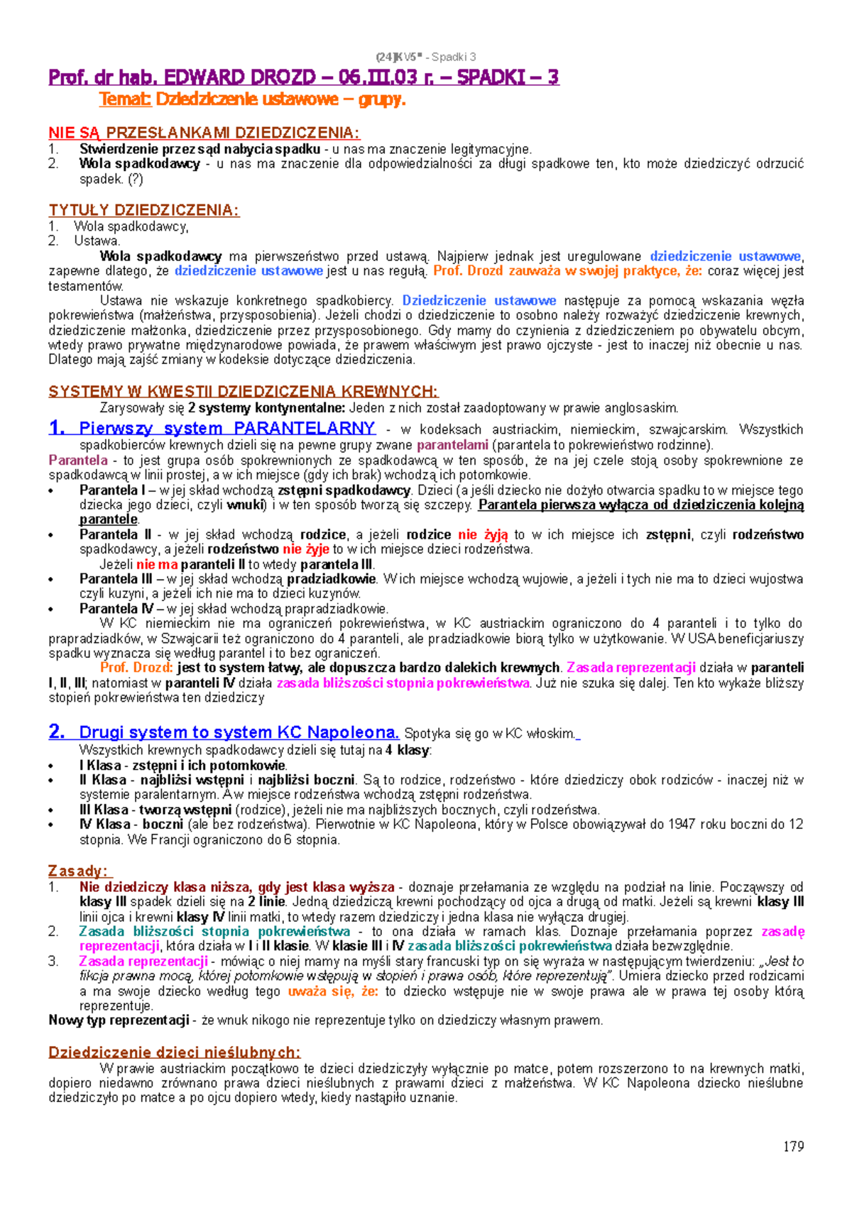 03.Wykład 06.III.03 - Spadki - ok - (24]K/5® - Spadki 3 Prof. dr hab ...