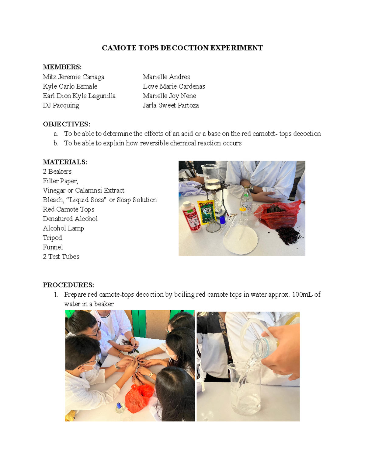 LAB Report: Effects of Acid/Base on Red Camote Tops Decoction - Studocu
