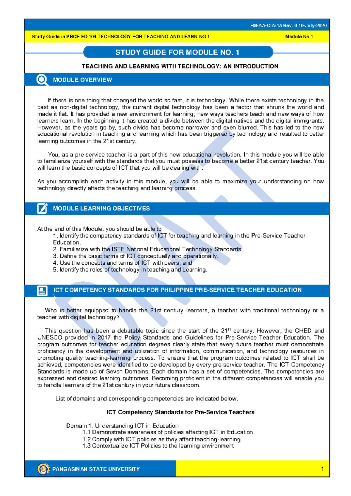 PROF ED 104 Study Guide: Module 1 - Teaching & Learning with Technology ...