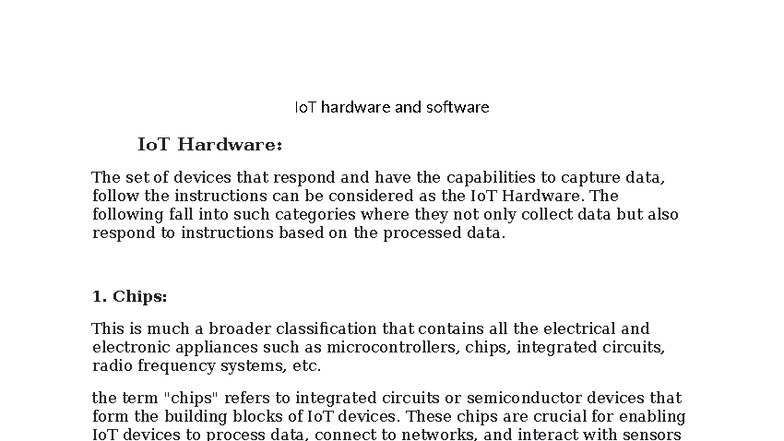 IoT Hardware and Software Overview: Key Components and Functions - Studocu