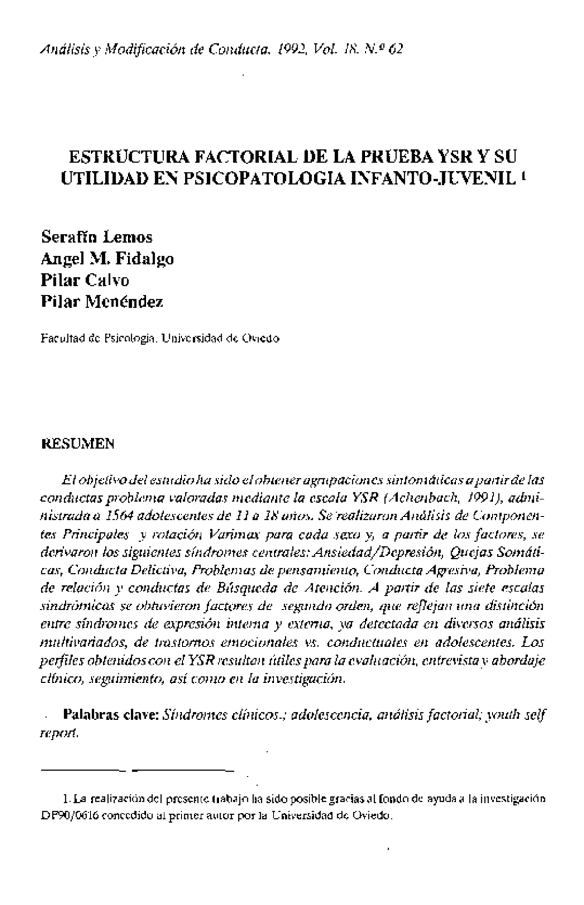 Estructura Factorial de la Prueba YSR en Psicopatología (PSI-18) - Studocu
