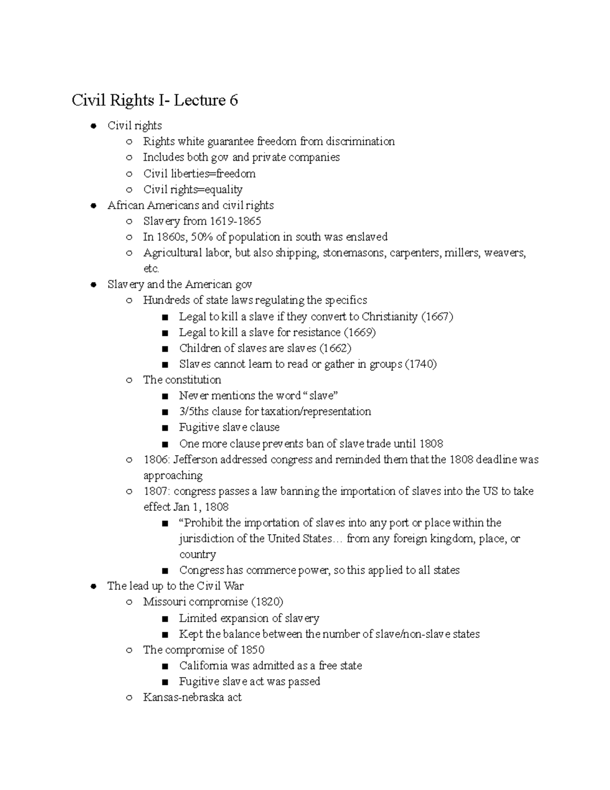 POSC1010 Exam 2 Lecture Notes: Civil Rights History (Lectures 6-13 ...