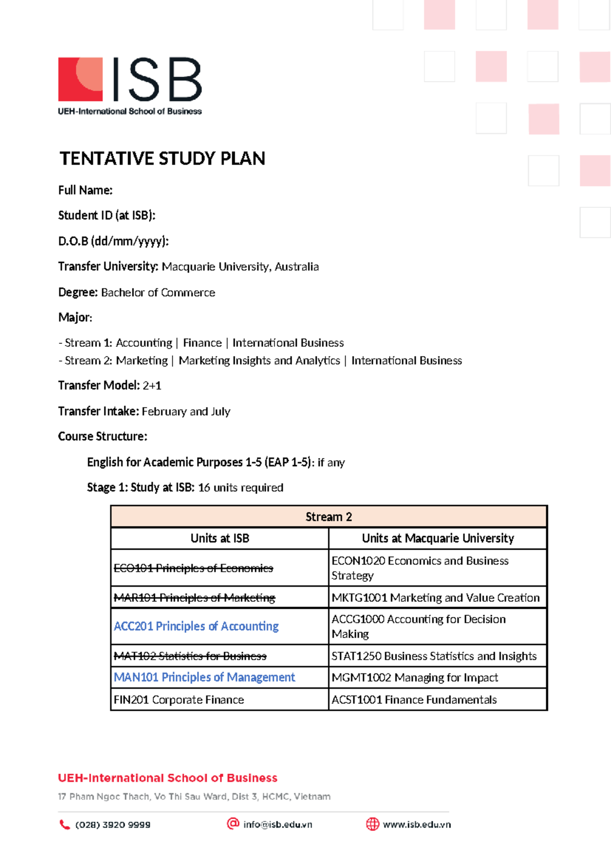 Tentative Study Plan for Bachelor of Commerce - Chapter 1 Revision ...