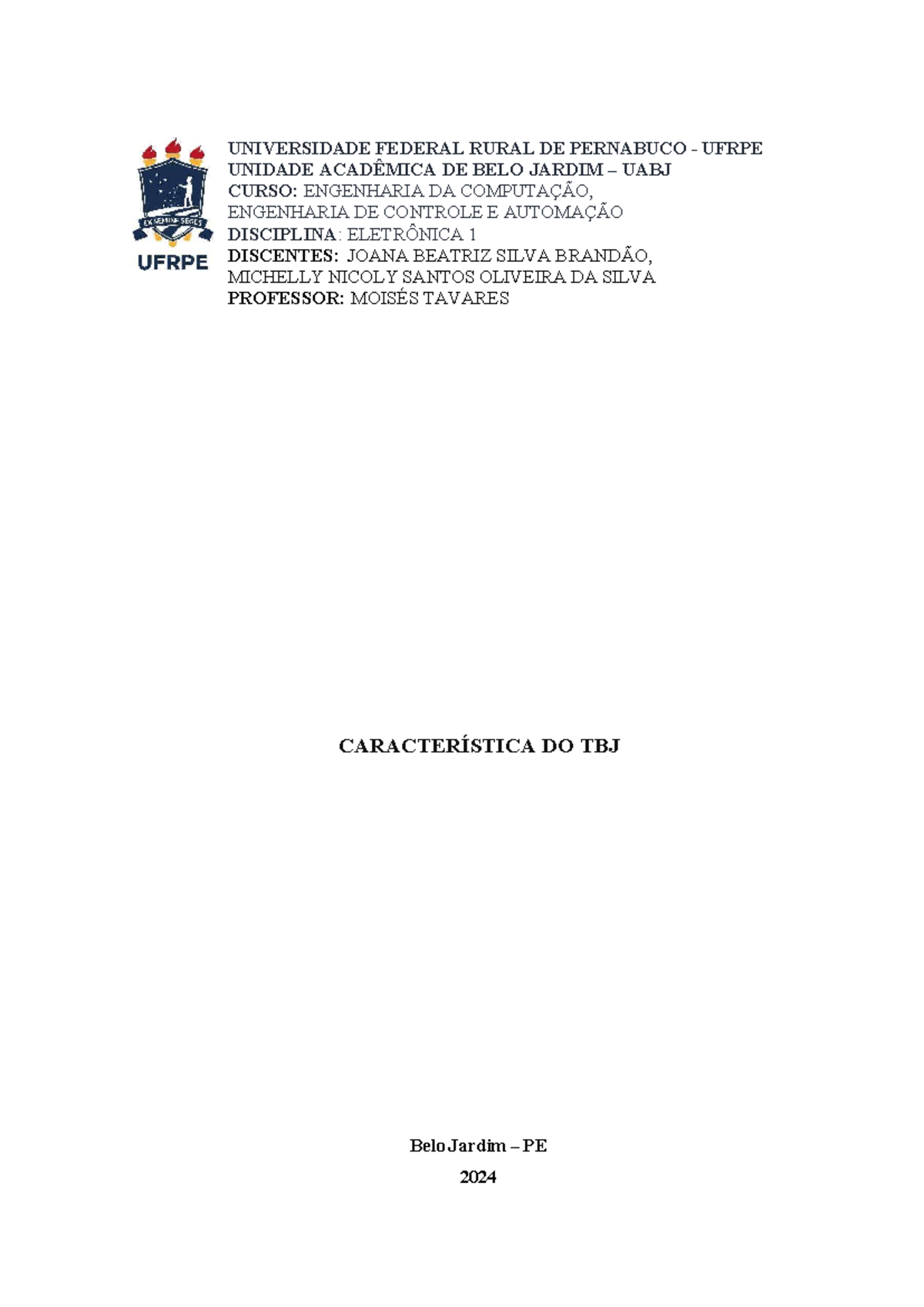Relatório de Eletrônica 1 - Características do Transistor TBJ (UFRPE ...