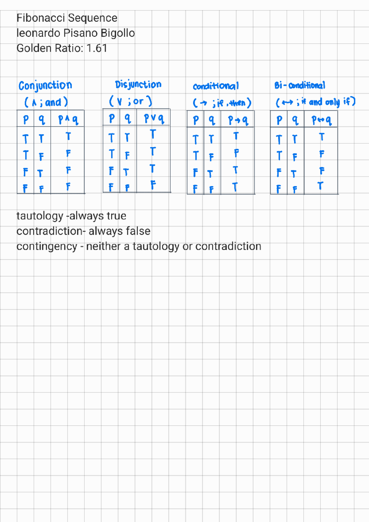 MMW Lecture Notes: Fibonacci Sequence & Logical Operations - Studocu