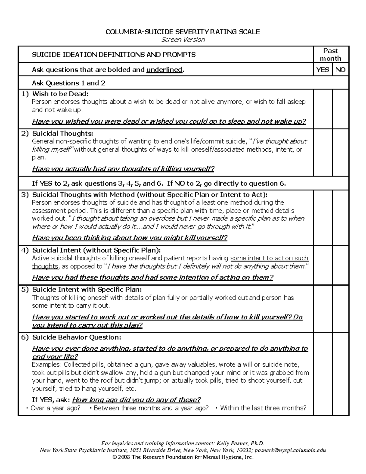 Columbia Suicide Severity Rating Scale - COLUMBIA-SUICIDE SEVERITY ...