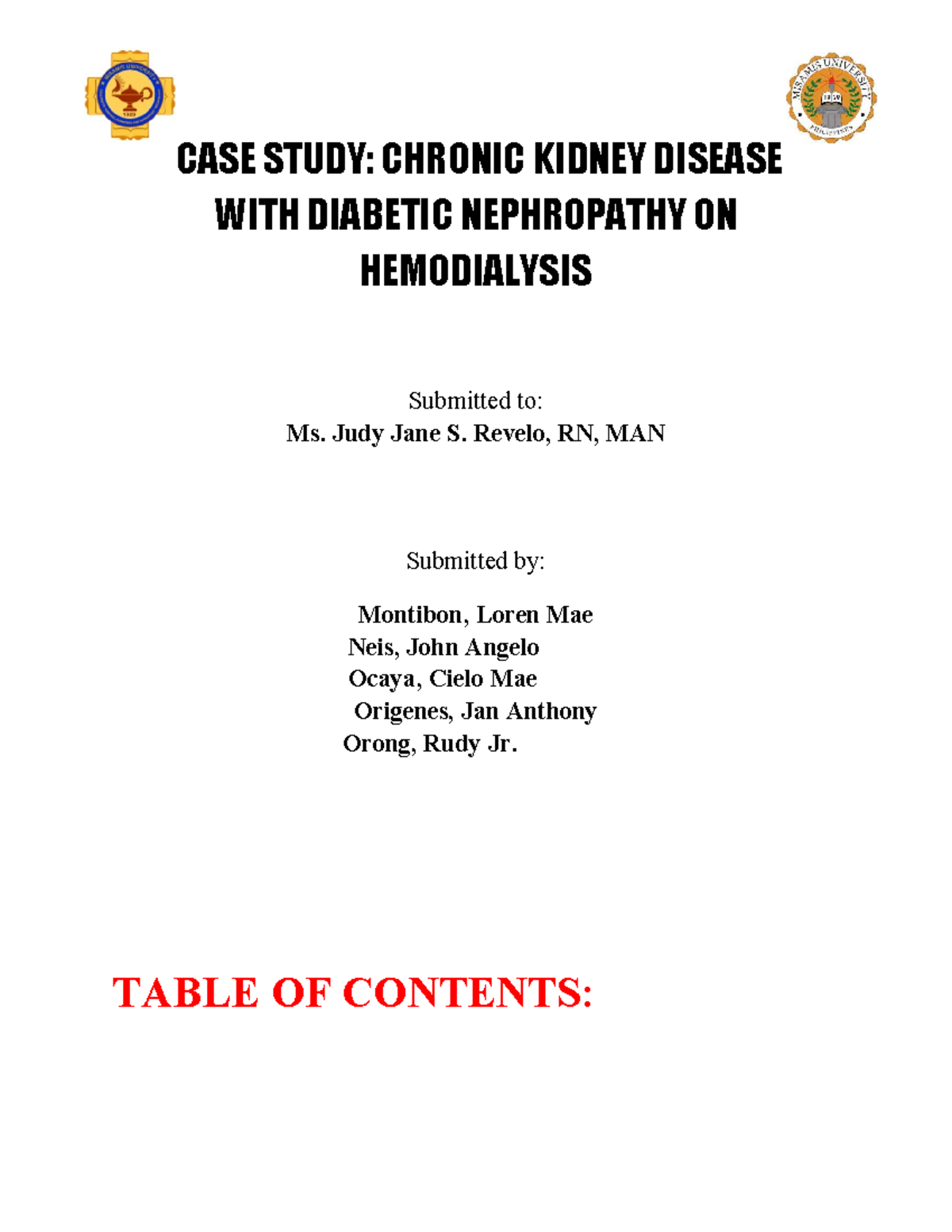 HDU-CASE STUDY: CHRONIC KIDNEY DISEASE & DIABETIC NEPHROPATHY - Studocu