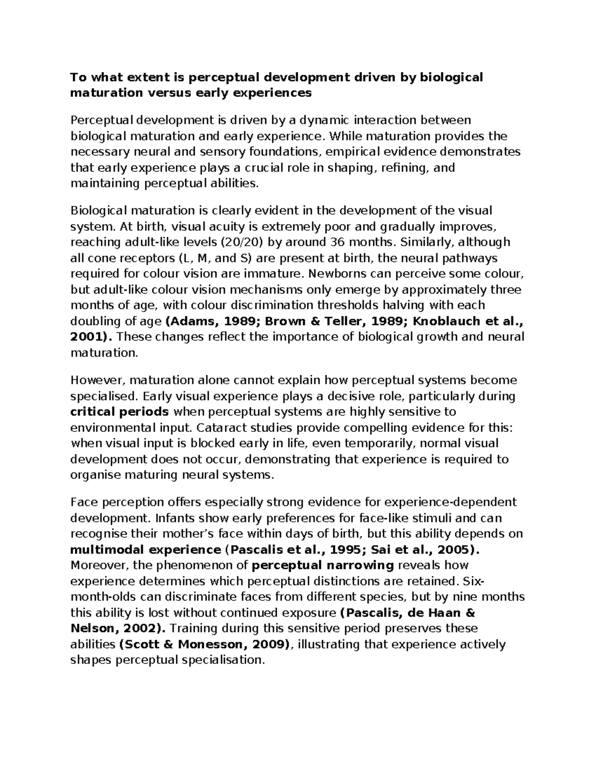 Perceptual Development: Maturation vs. Early Experience Analysis - Studocu