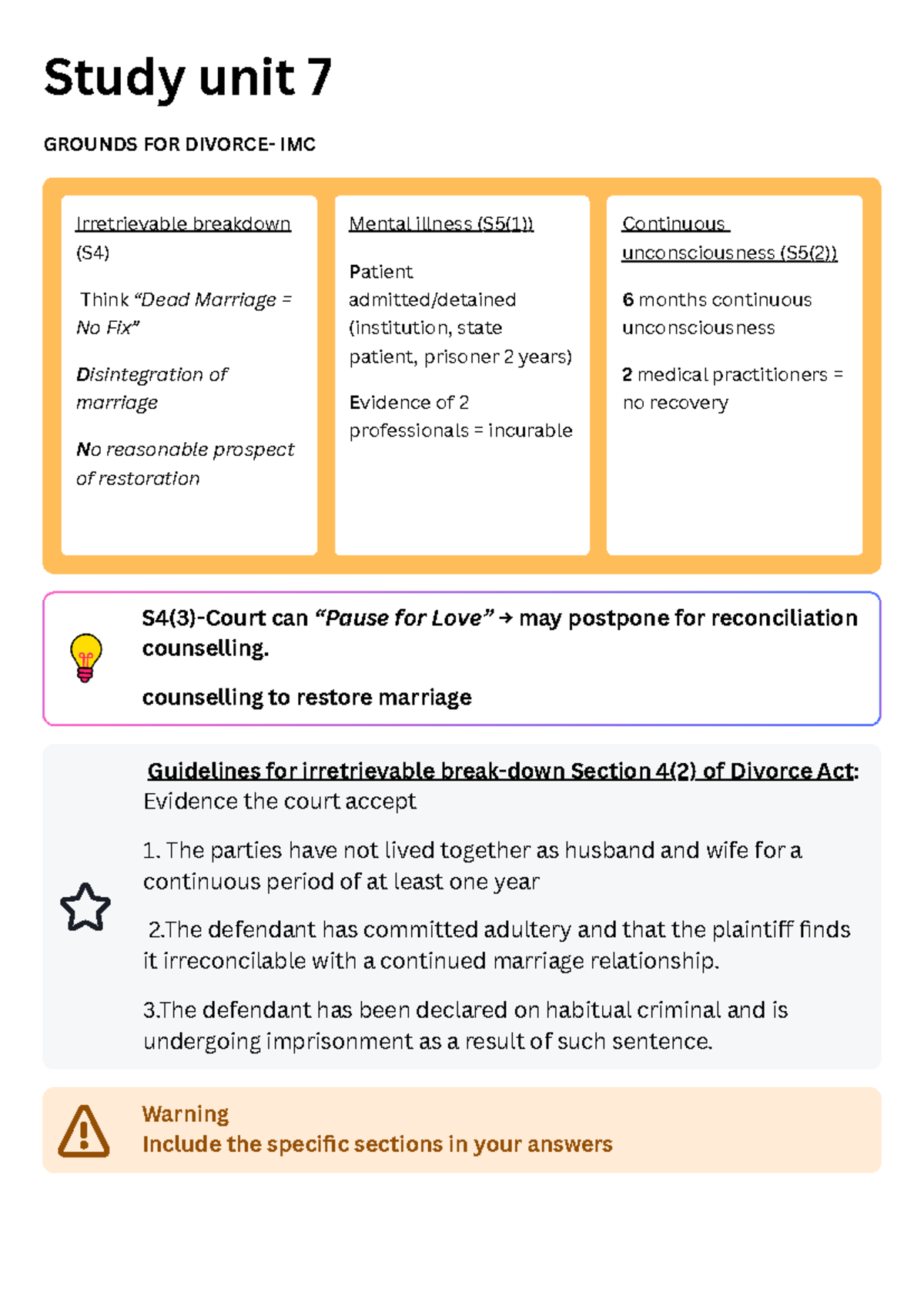 Study Unit 7: Grounds for IMC & Parenting Plans (S4, S5) - Studocu