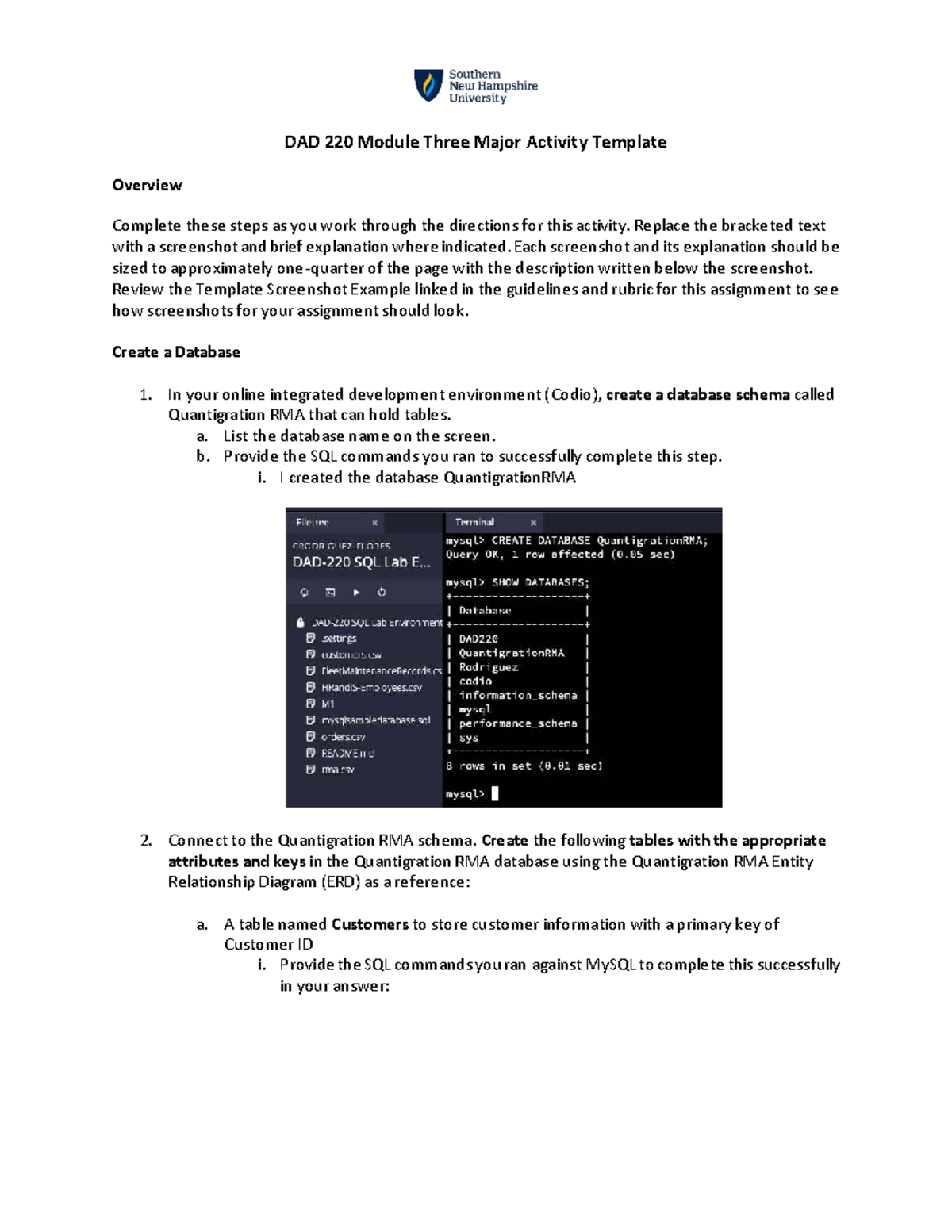 DAD 220 M3 Major Activity: Database Schema Creation Guide - Studocu