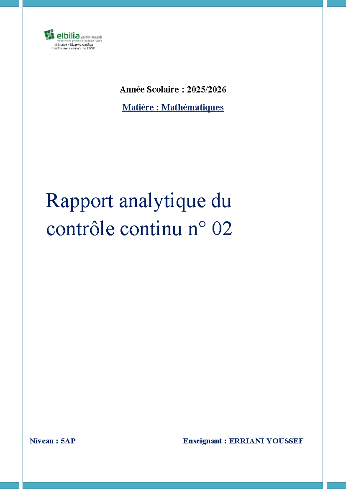 Grille de Contrôle Continu 02 en Mathématiques - 5AP (2025-2026) - Studocu