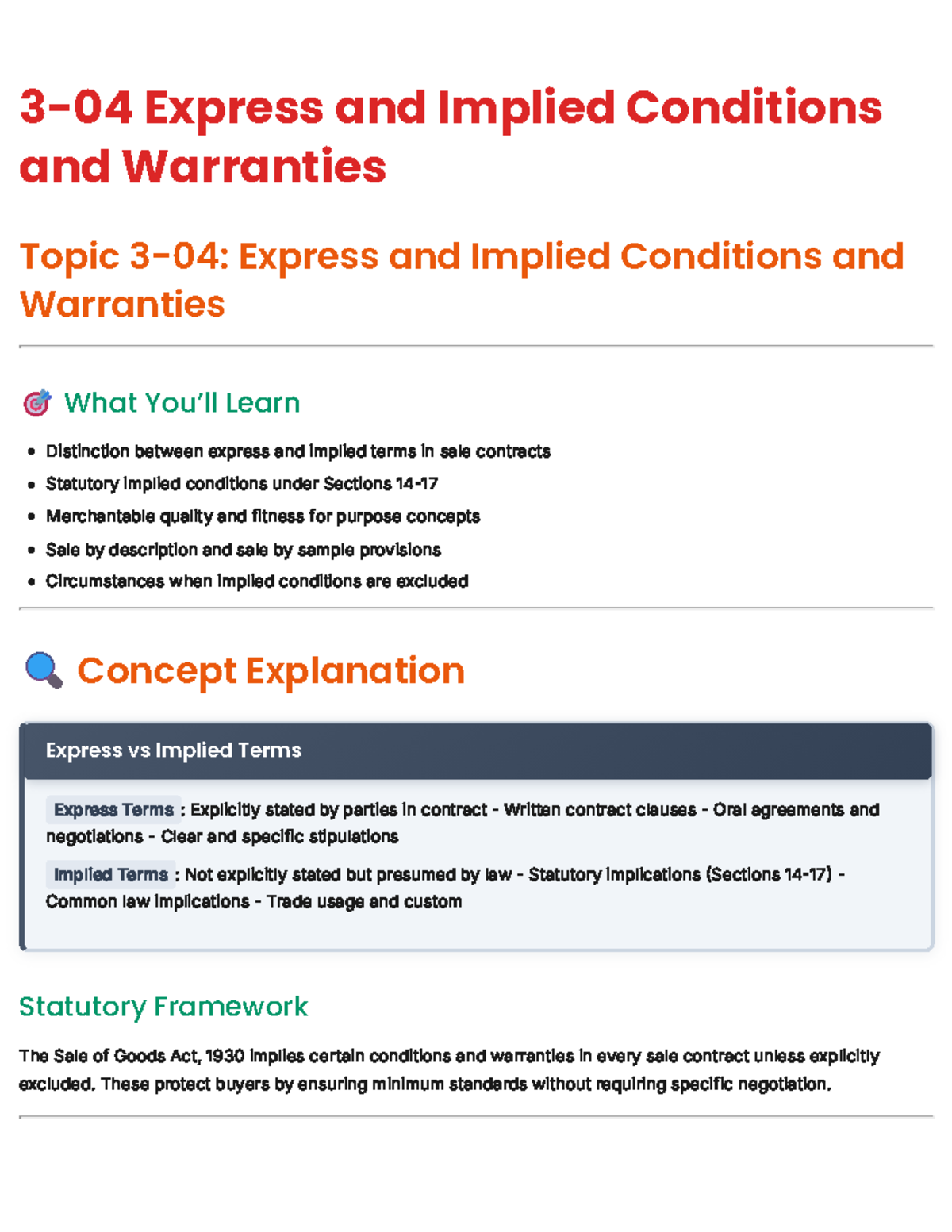 3-04 Express and Implied Conditions & Warranties Overview - Studocu