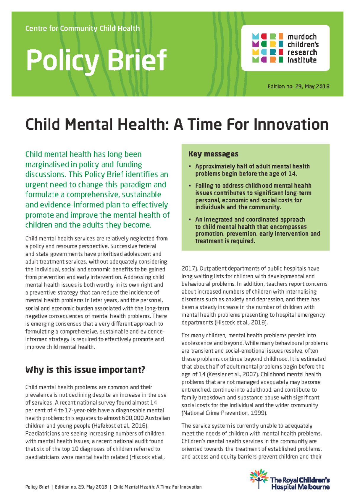 CCCH 2018 - Policy Brief No. 29: Innovating Child Mental Health - Studocu
