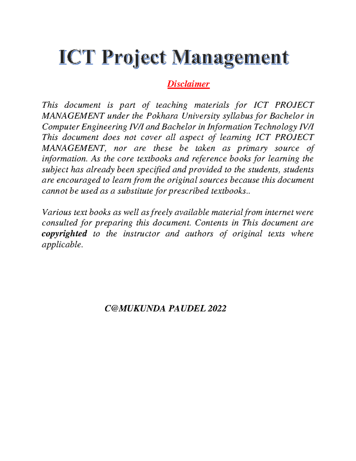 Unit 1: ICT Project Management Notes (ICTPM) - Studocu