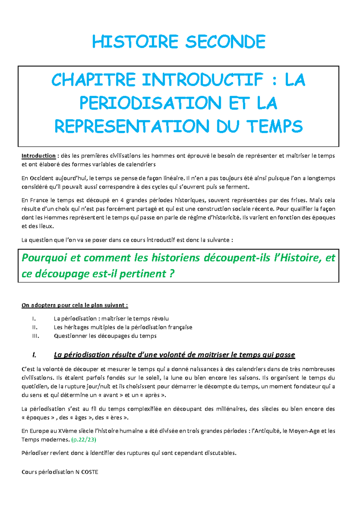 HISTOIRE SECONDE : Chapitre sur la Périodisation 2de 2024 - Studocu