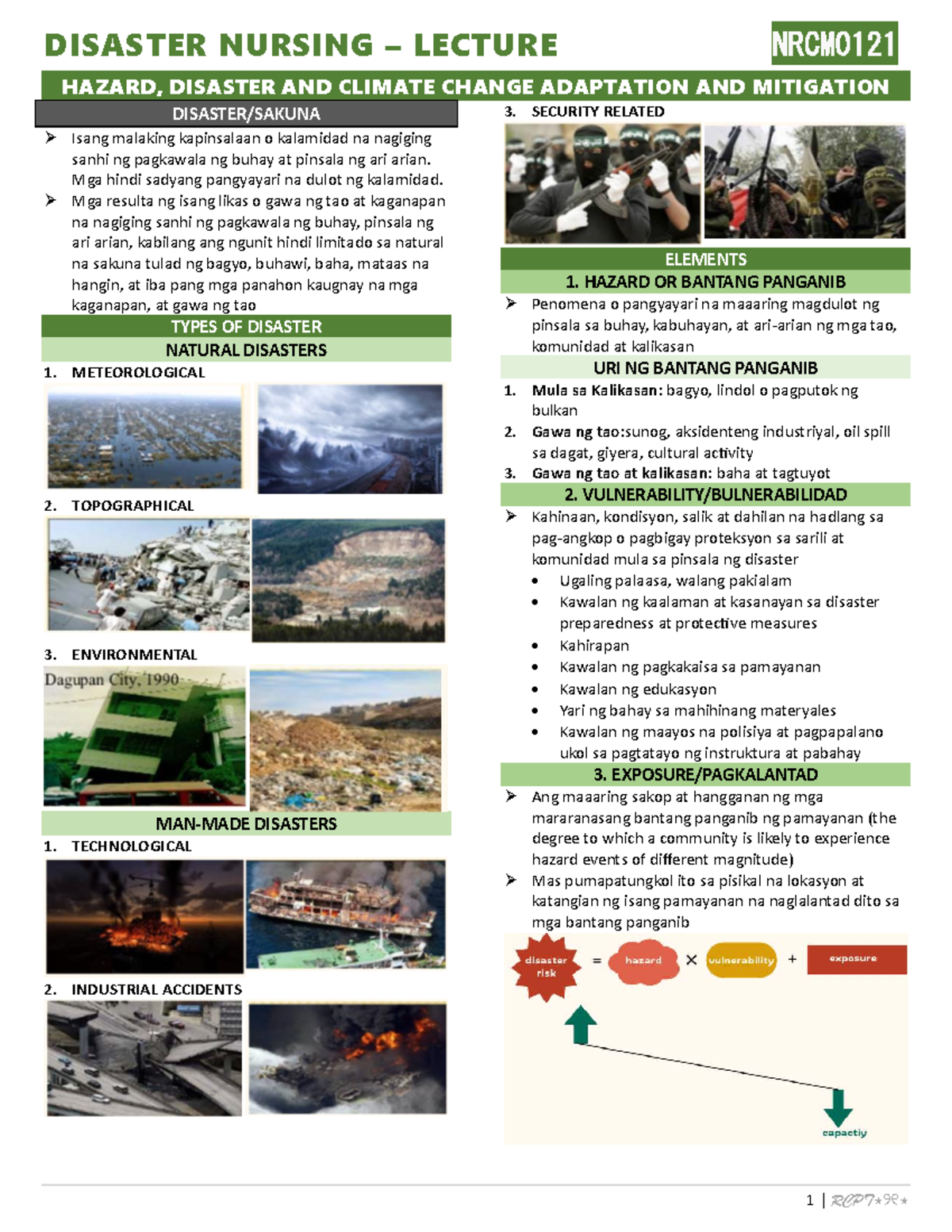 NRCM0121 DISASTER NURSING LECTURE: Hazard, Disaster, & Climate Change ...