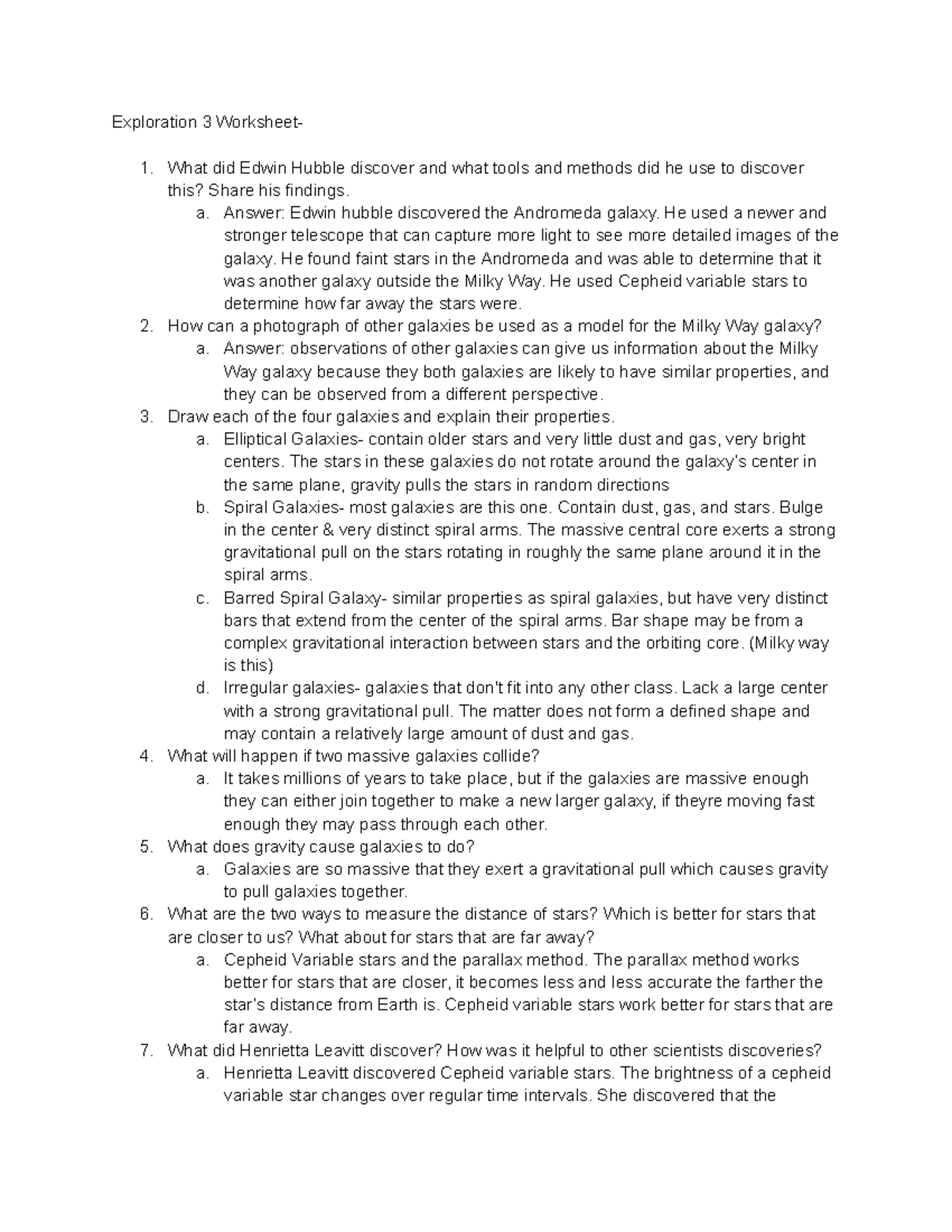 Exploration 3 Worksheet: Key Astronomy Concepts and Discoveries - Studocu