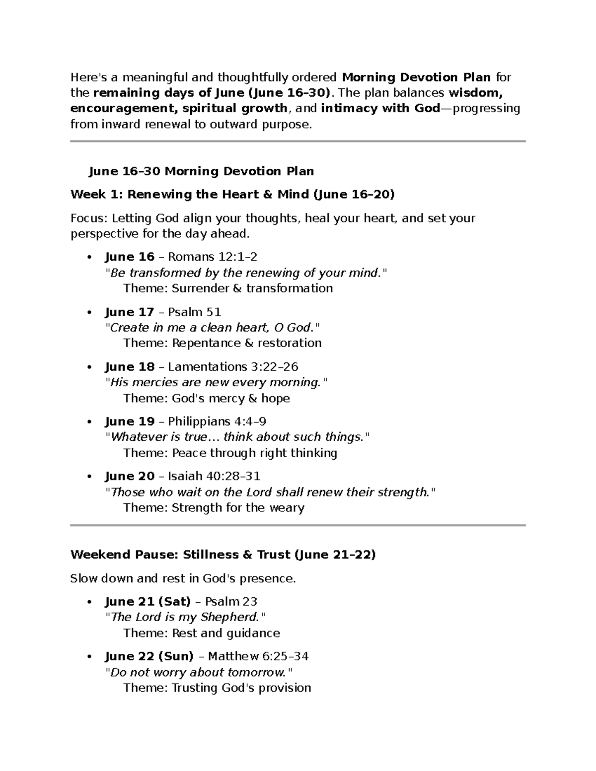 June Morning Devotion Plan: A Guide to Spiritual Growth and Renewal ...