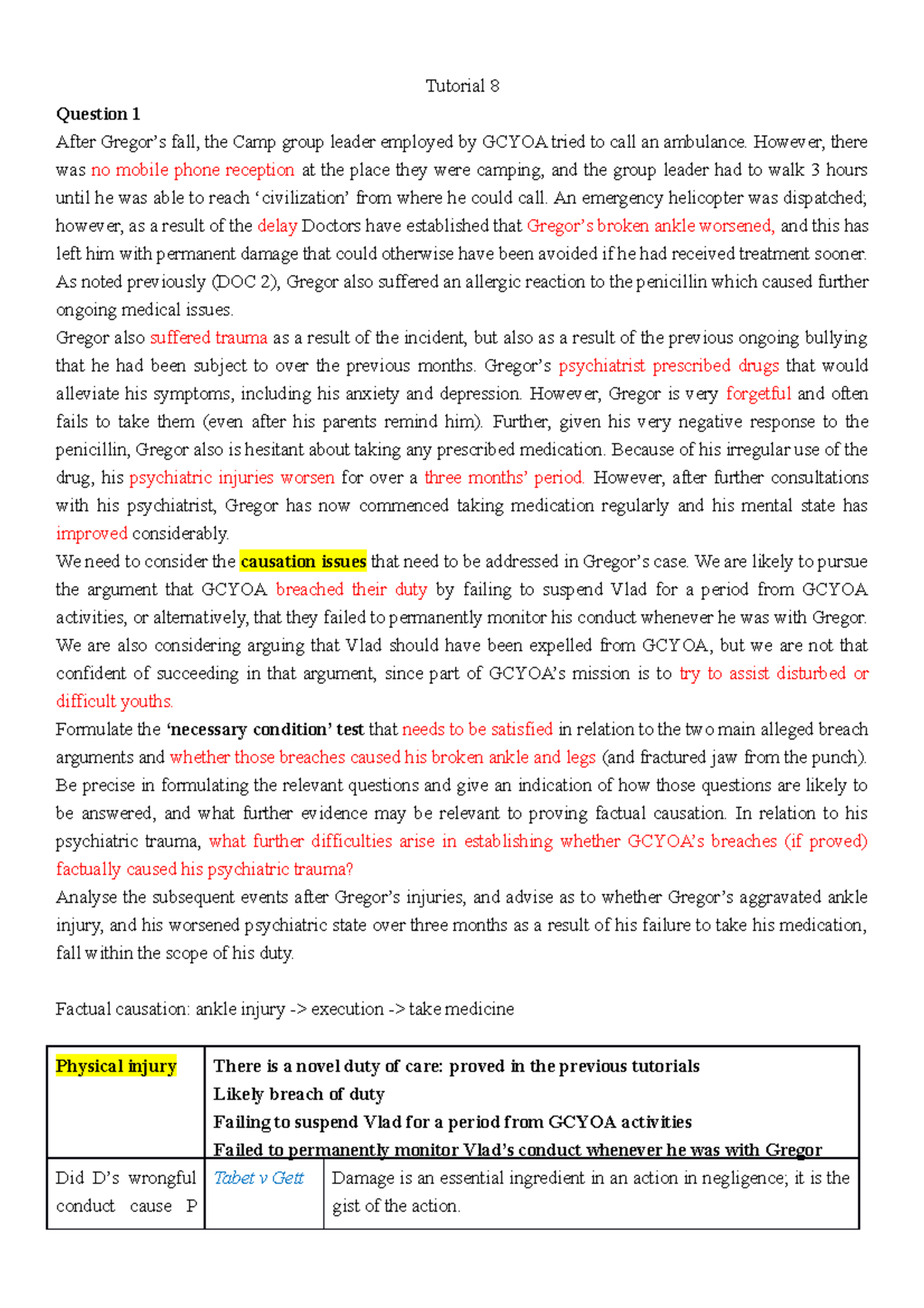 Tutorial 8 prep - Detailed notes - Tutorial 8 Question 1 After Gregor’s ...