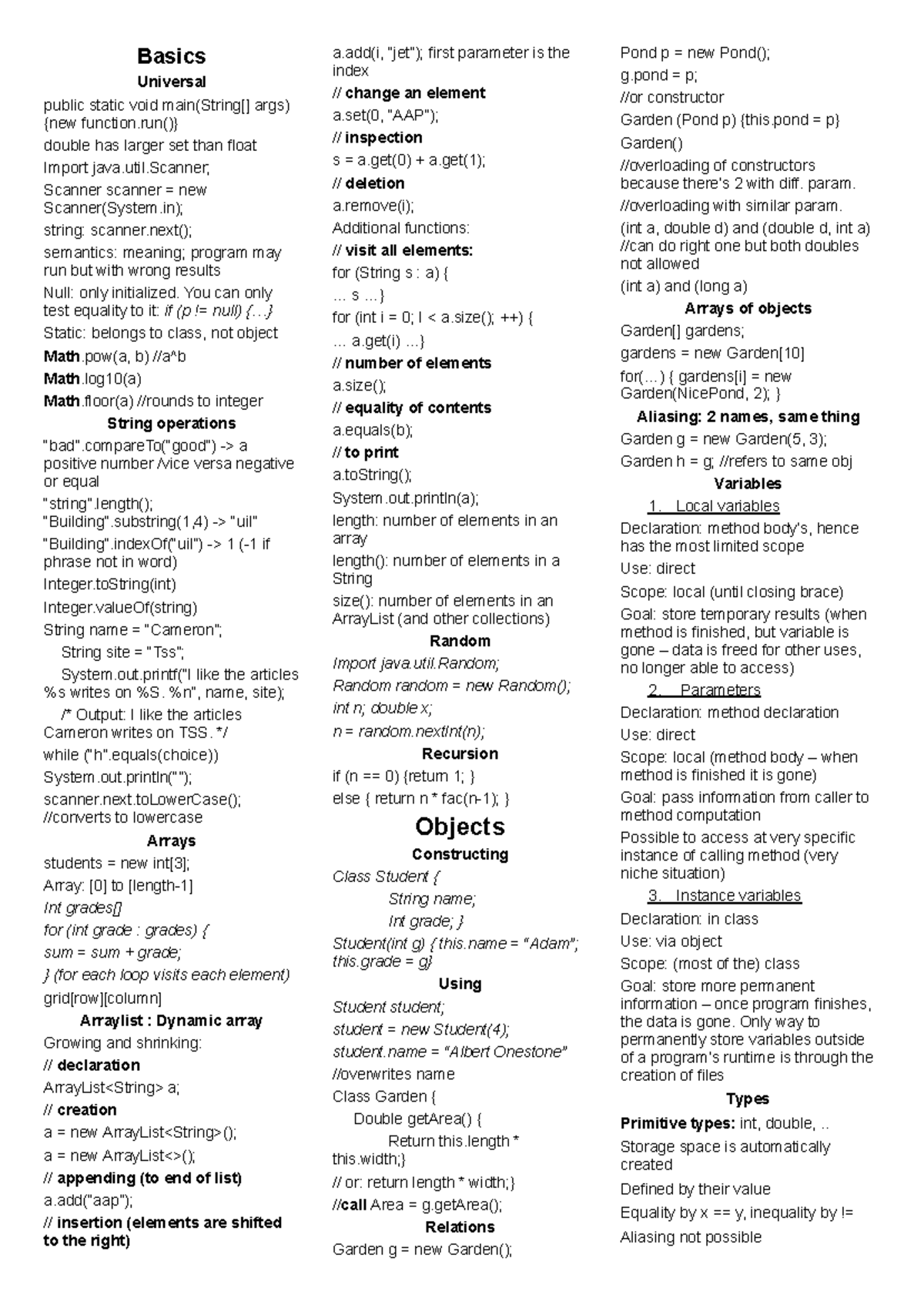 CS101: Programming Cheat Sheet - Key Concepts and Syntax Summary - Studeersnel