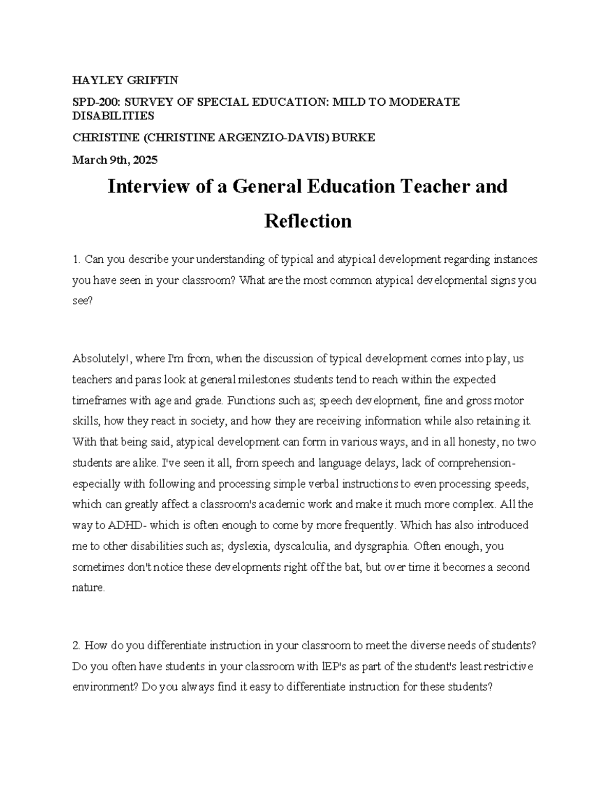 SPD- Interview & Reflection on Special Education Practices and ...