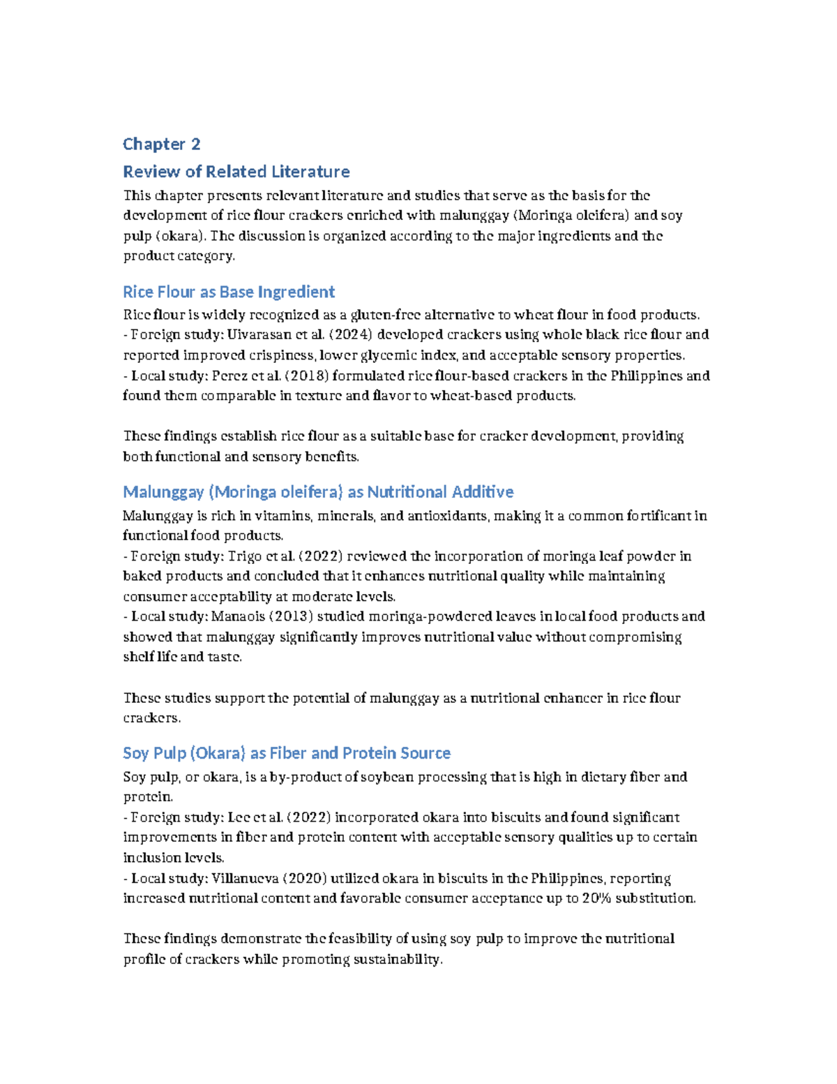 Chapter 2 RRL: Rice Flour Crackers with Malunggay & Okara - Studocu