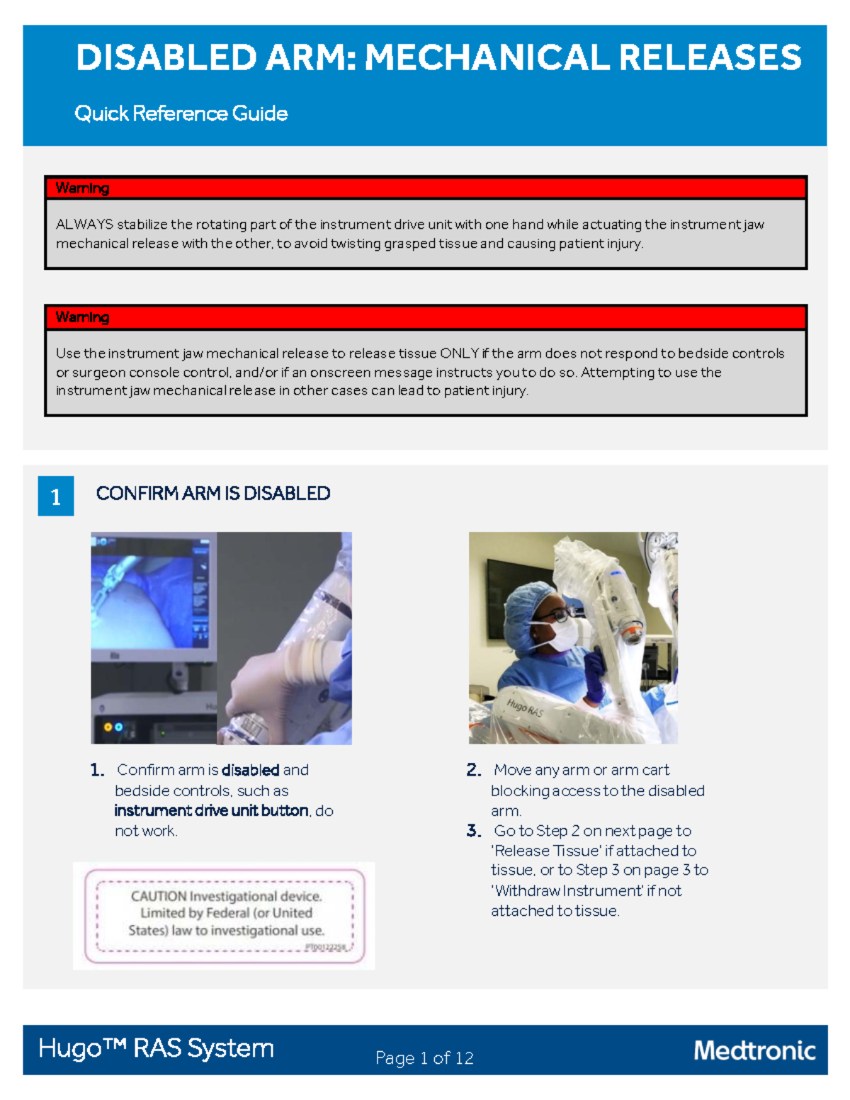 Hugo™ RAS System: Disabled Arm Mechanical Release Guide - Studocu