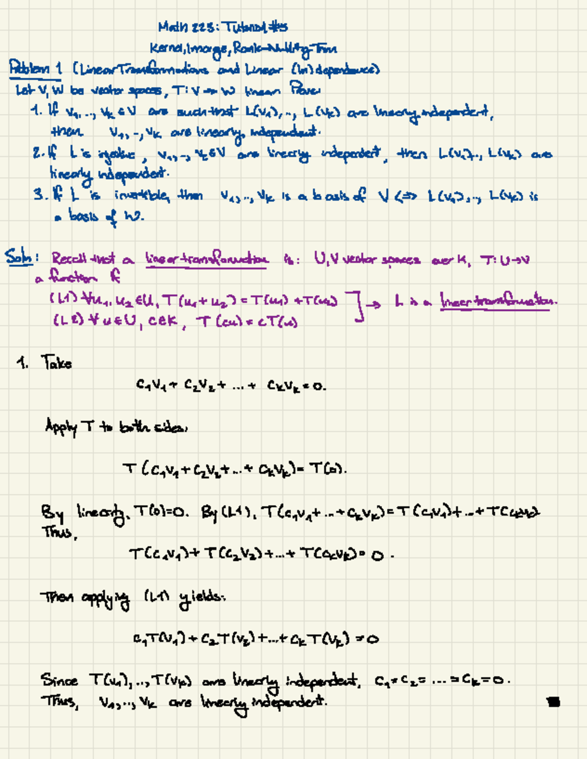 Tutorial 5 Solutions - Math 225 : Tutoria # Kernel , Image , Rank ...