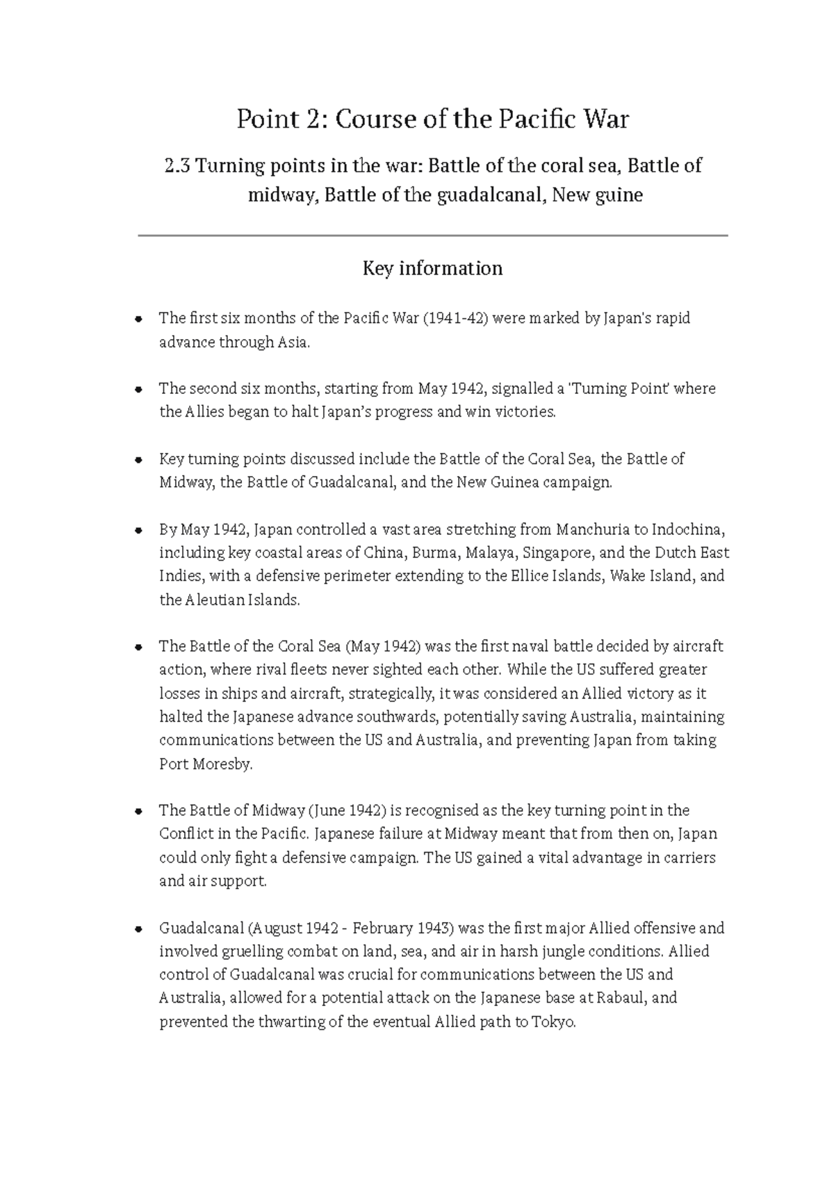 Turning Points in the Pacific War: Battles of Coral Sea, Midway ...