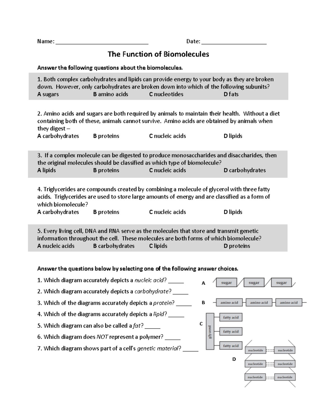 Biomolecules Structure and Function Worksheet (Bio 101) - Studocu