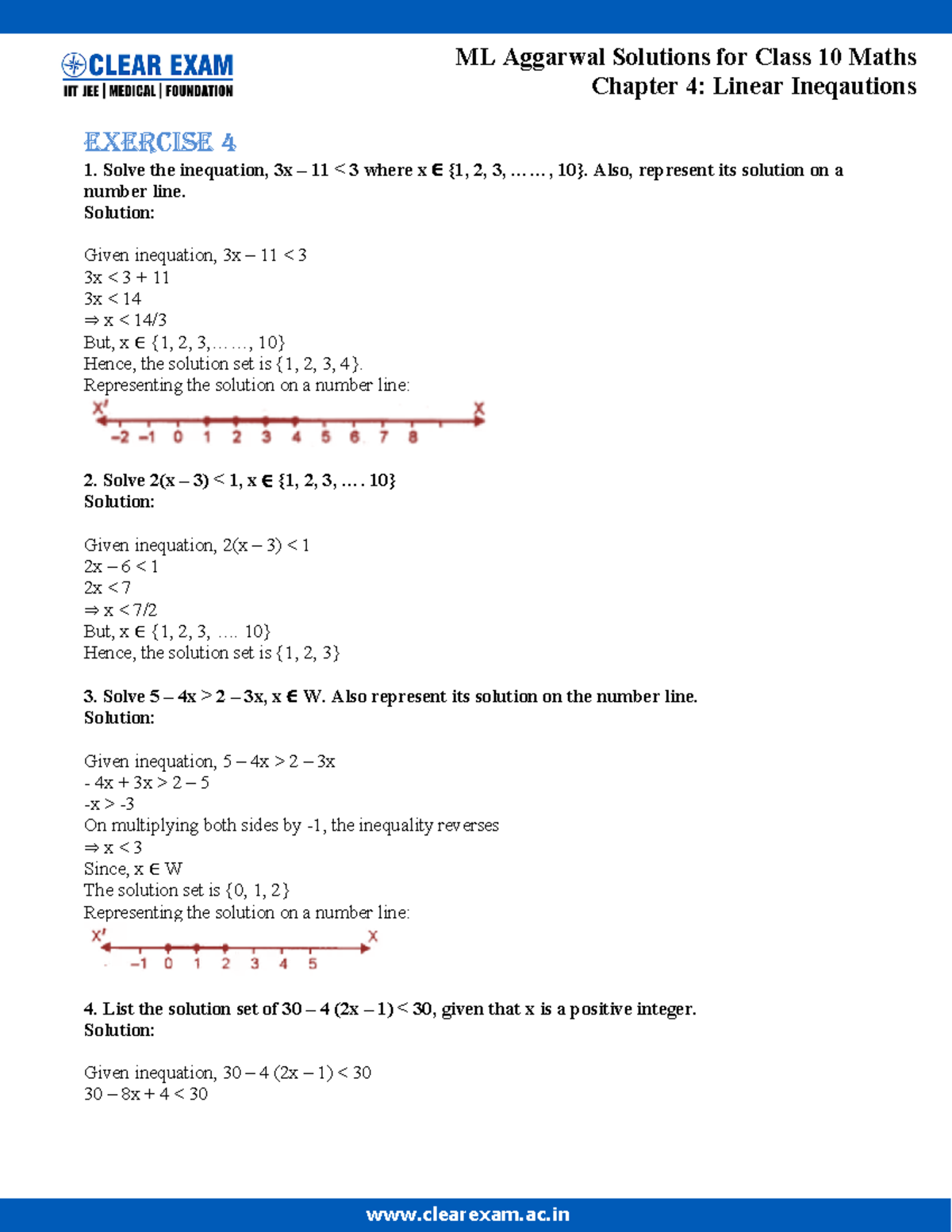 ML Aggarwal Class 10 Maths Chapter 4: Linear Inequalities Solutions ...