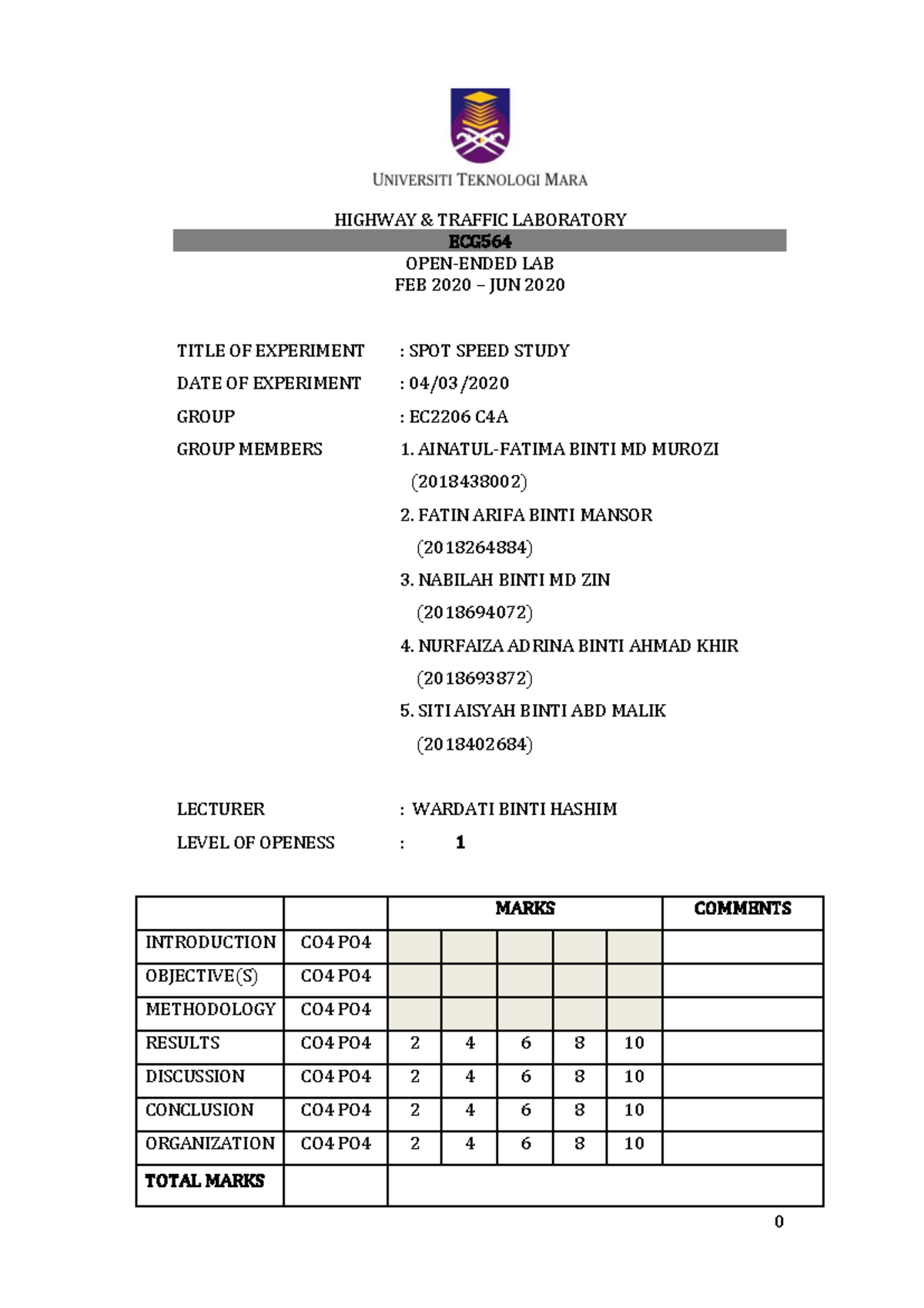 ECG5 64 Spot Speed Study Lab Report - Final Analysis & Findings - Studocu