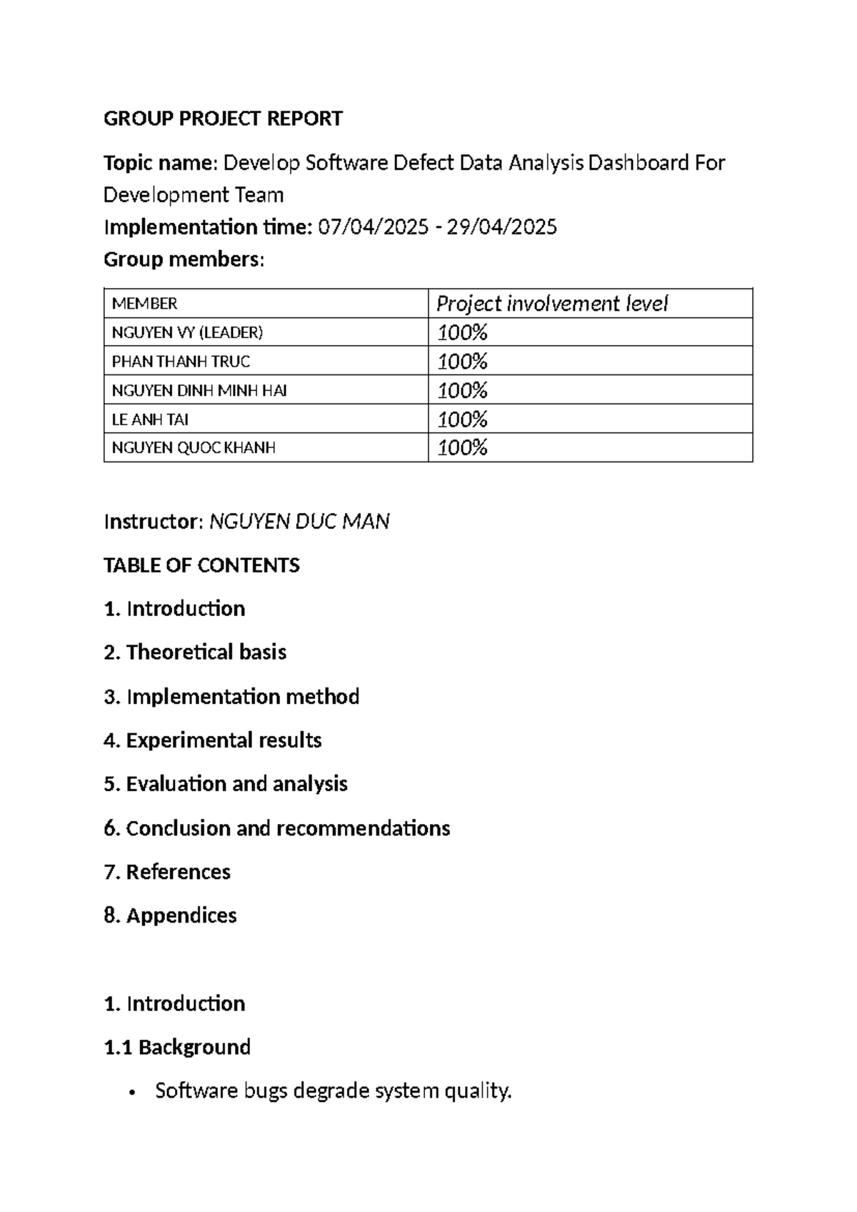 GROUP PROJECT REPORT: Software Defect Data Analysis Dashboard - Studocu