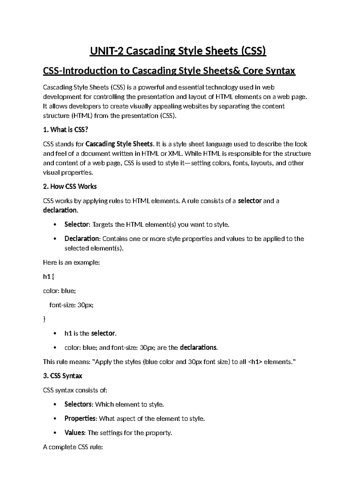 FSD UNIT2 - CSS and JavaScript Fundamentals Overview - Studocu